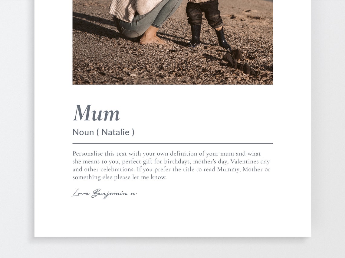 Personalised Mum Definition Print, Photo Gift for Mothers Day, Photo ...