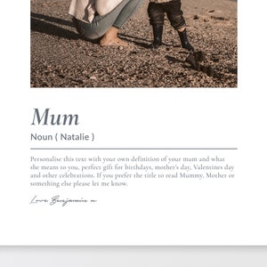 Personalised Mum Definition Print, Photo Gift for Mothers Day, Photo ...