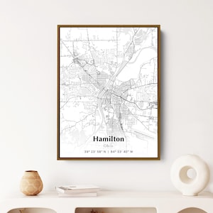 Hamilton City Map Print, Hamilton Ohio Map Poster, USA City Street Map ...