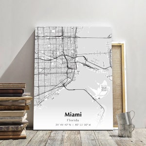 Miami City Map Print, Miami Florida Map Poster, USA City Street Map ...