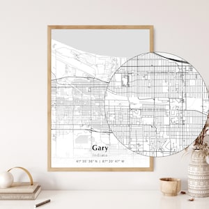 Gary City Map Print, Gary Indiana Map Poster, USA City Street Map, Map ...