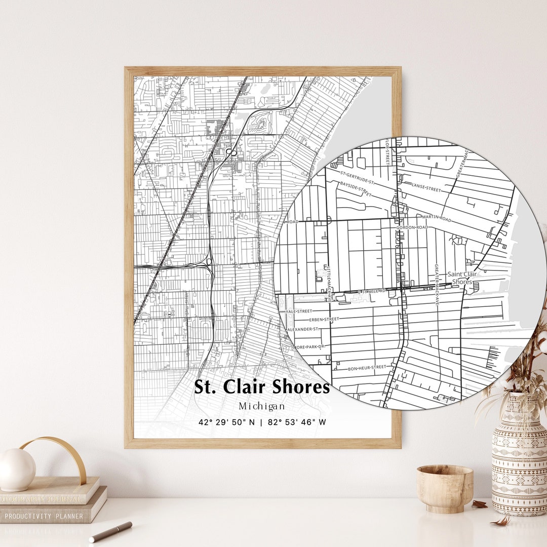 St. Clair Shores City Map Print, St. Clair Shores Michigan Map Poster ...