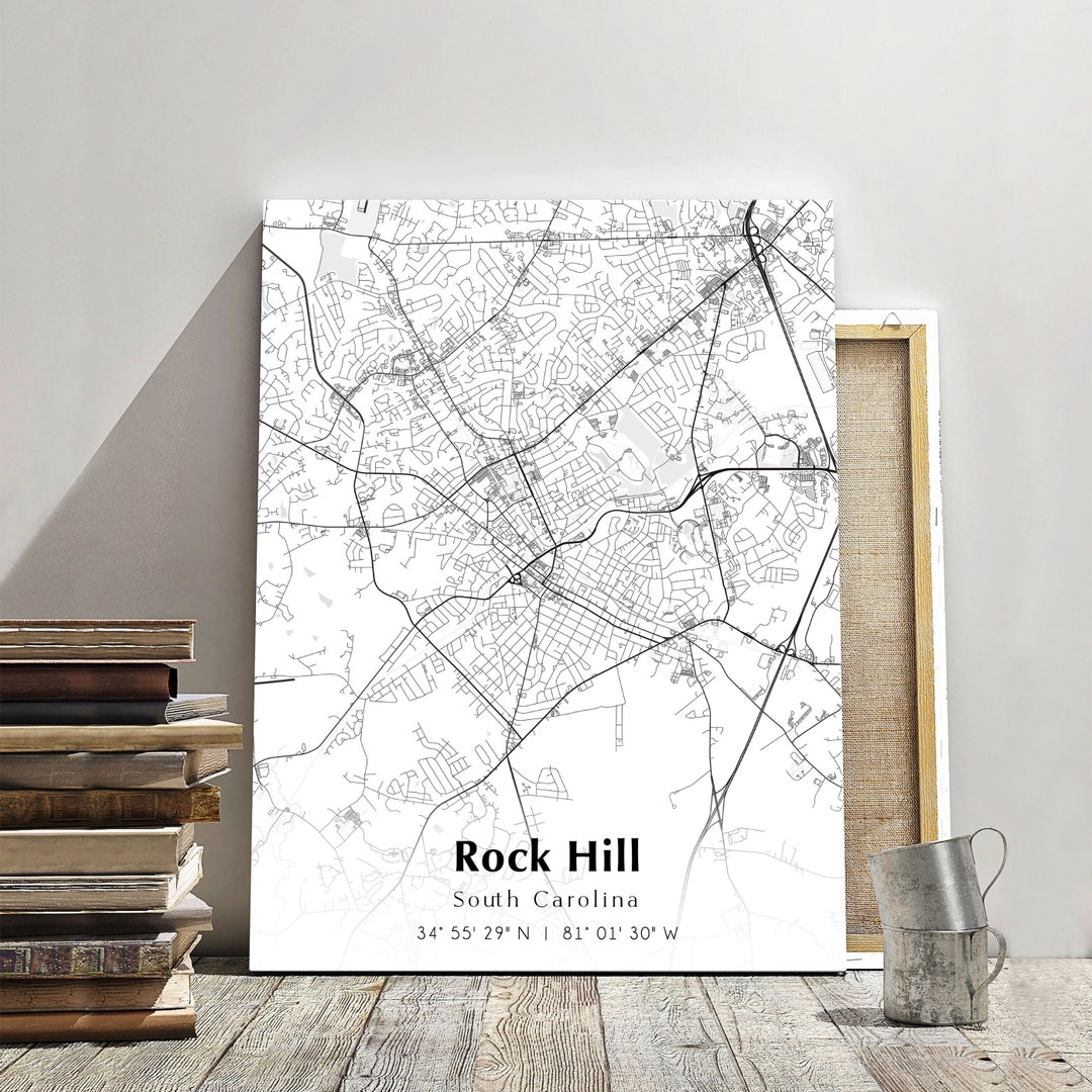 Rock Hill City Map Print, Rock Hill South Carolina Map Poster, USA City ...