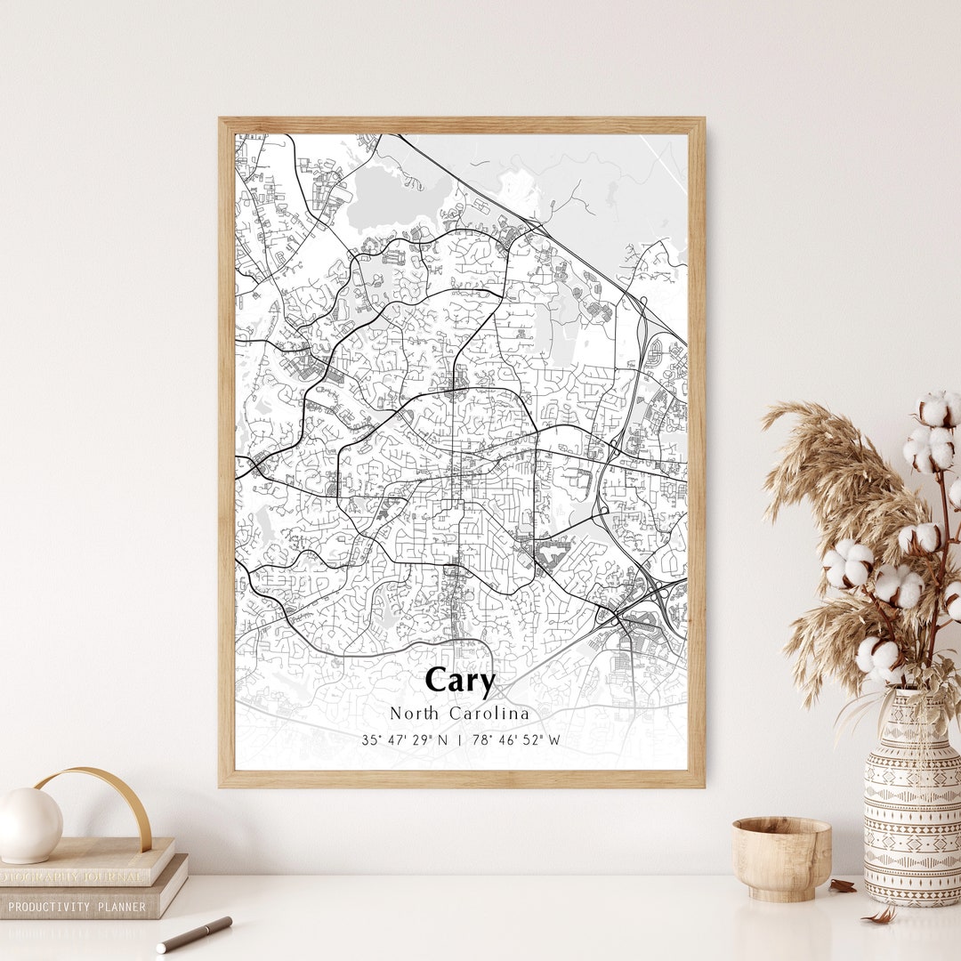 Map of Cary Digital File Modern City Map Cary Printable Map - Etsy