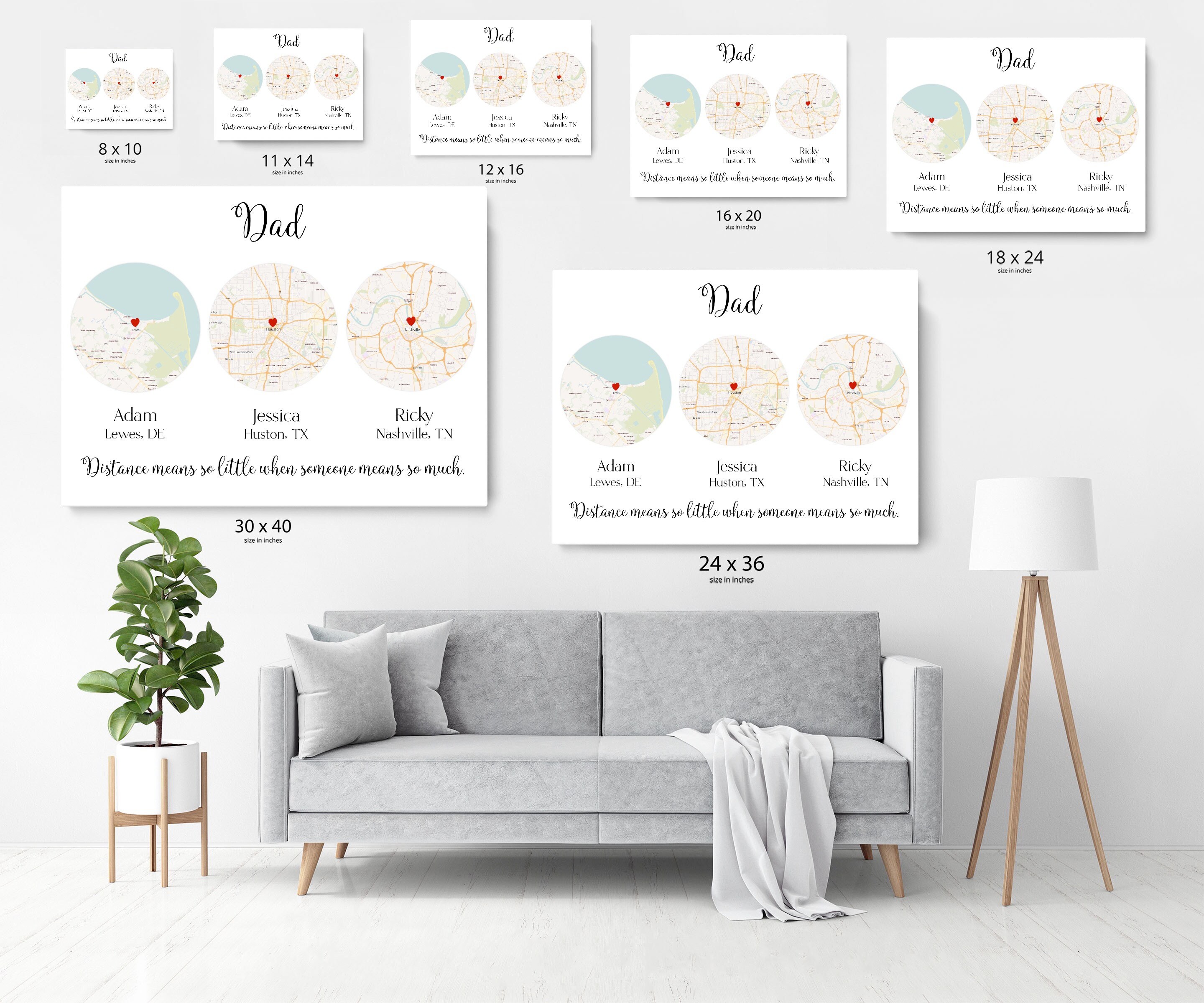 Fathers Day Gift Maps Canvas, Dad Gift, Kids Living Places, Custom ...