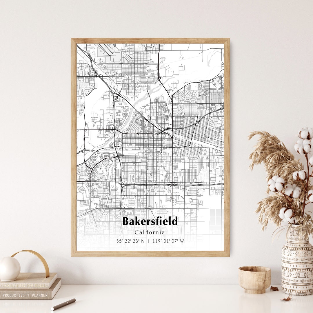 Map of Bakersfield Digital File, Modern City Map, Bakersfield Printable ...