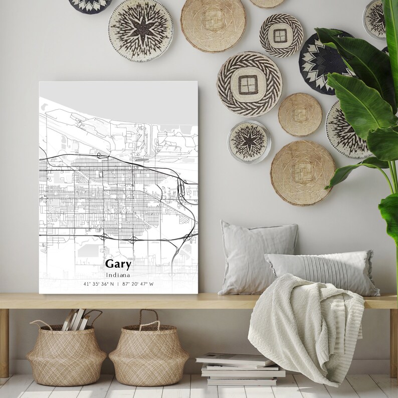 Gary City Map Print, Gary Indiana Map Poster, USA City Street Map, Map ...