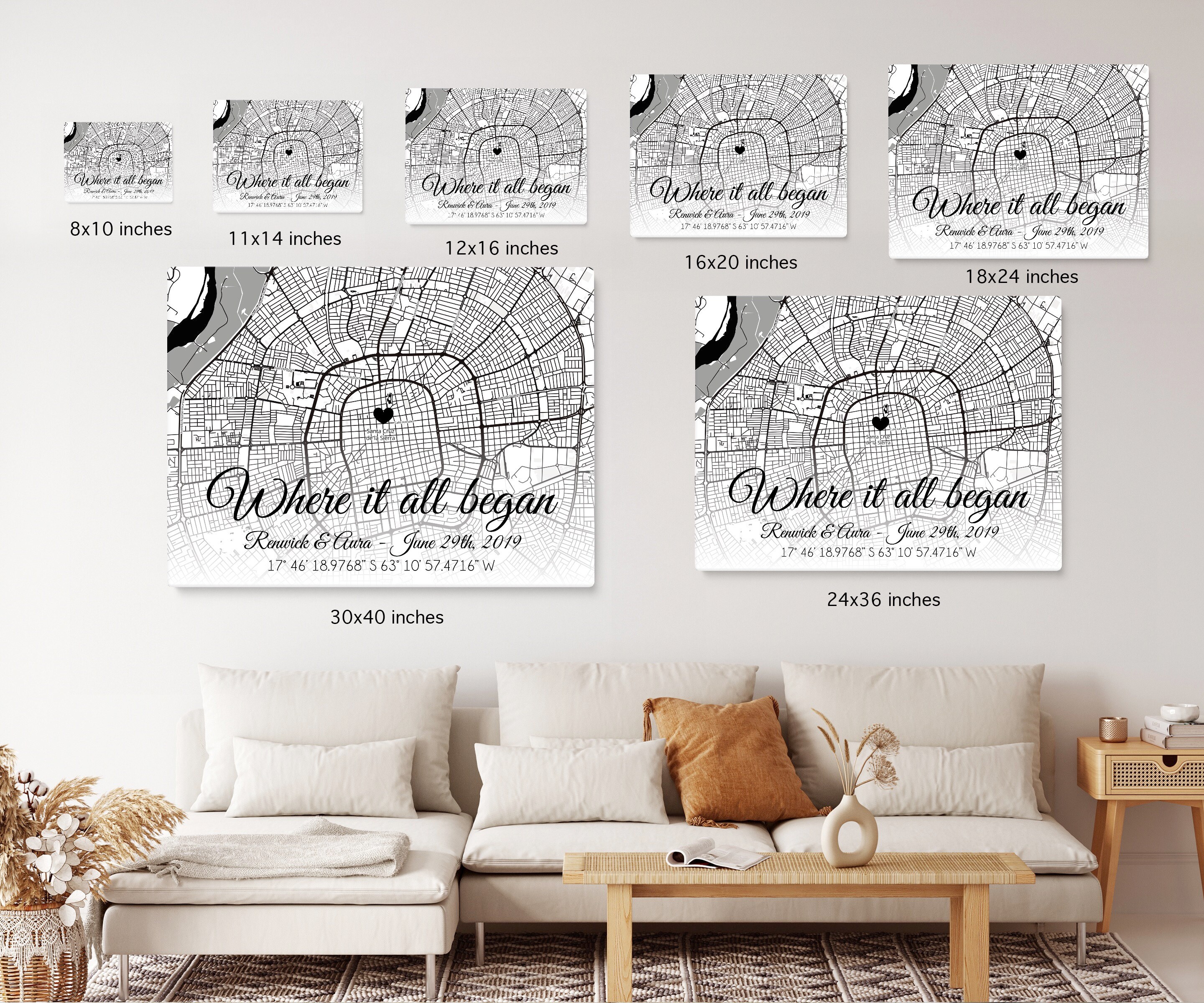 Custom map canvas print Custom map location Custom map | Etsy