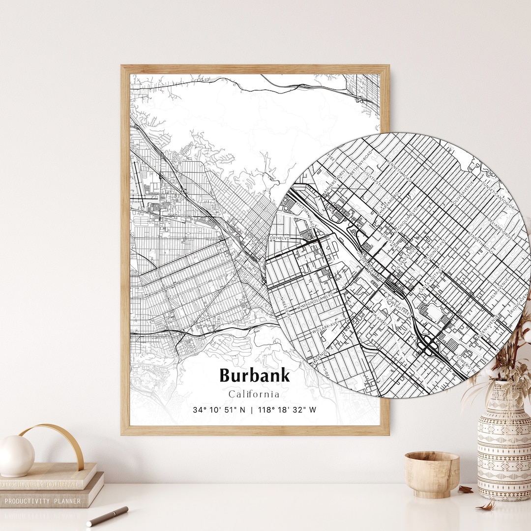 Burbank City Map Print, Burbank California Map Poster, USA City Street ...