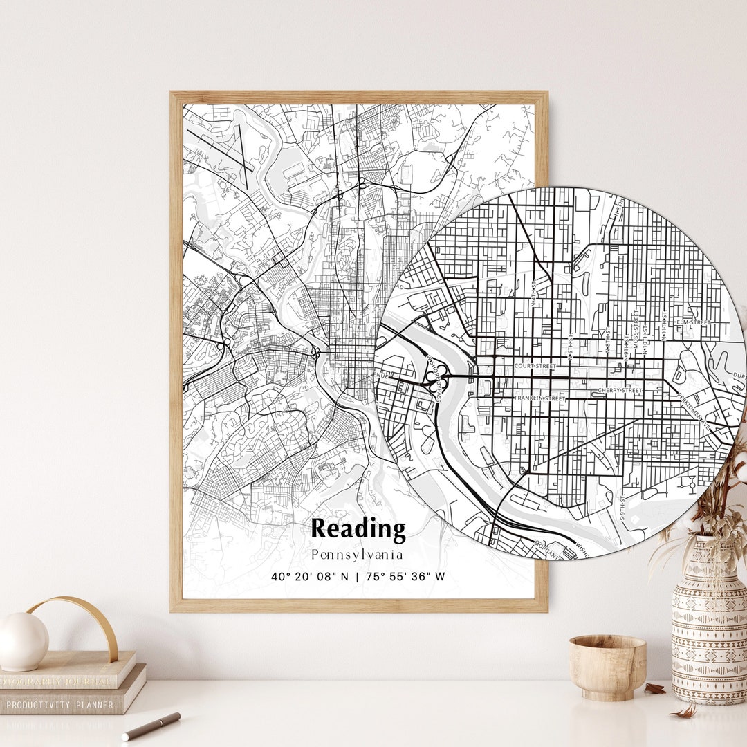 Reading City Map Print, Reading Pennsylvania Map Poster, USA City ...