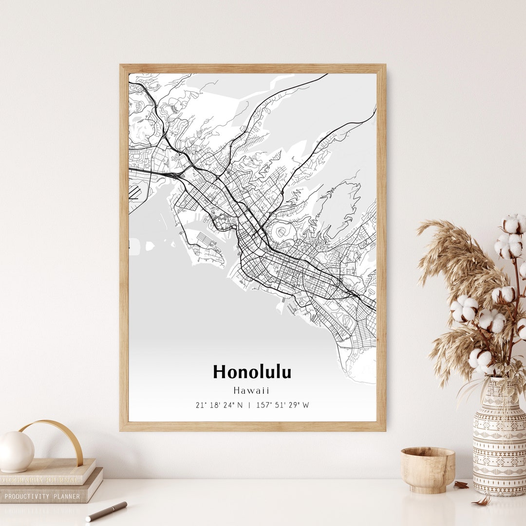 Map of Honolulu Digital File, Modern City Map, Honolulu Printable Map ...