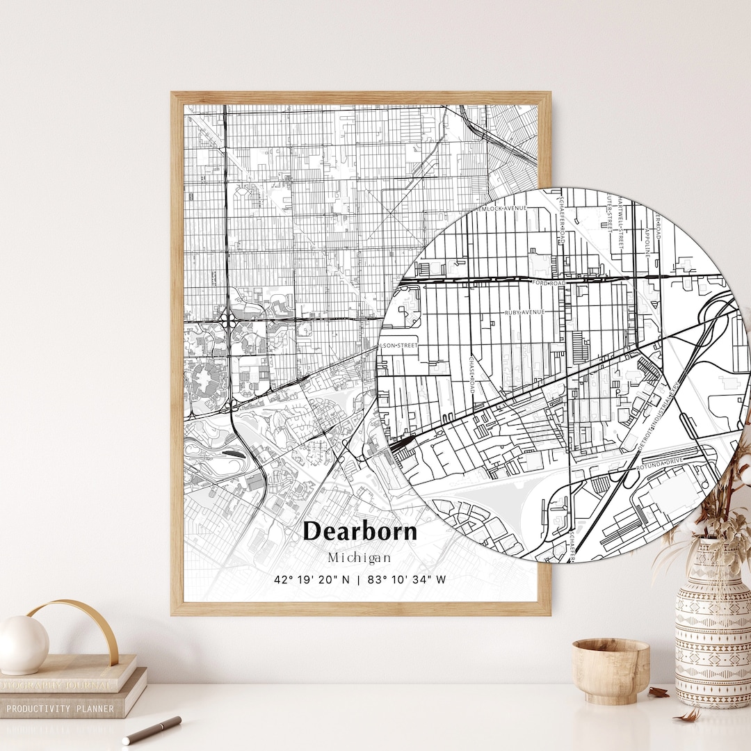 Dearborn City Map Print, Dearborn Michigan Map Poster, USA City Street ...