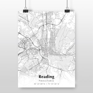 Reading City Map Print, Reading Pennsylvania Map Poster, USA City ...