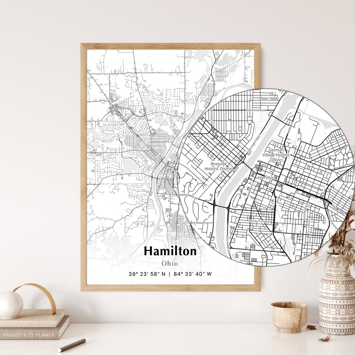 Hamilton City Map Print, Hamilton Ohio Map Poster, USA City Street Map ...