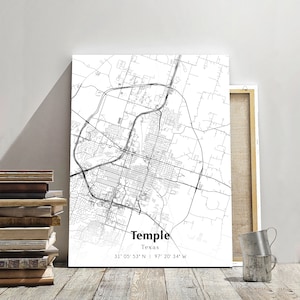 Temple City Map Print, Temple Texas Map Poster, USA City Street Map ...