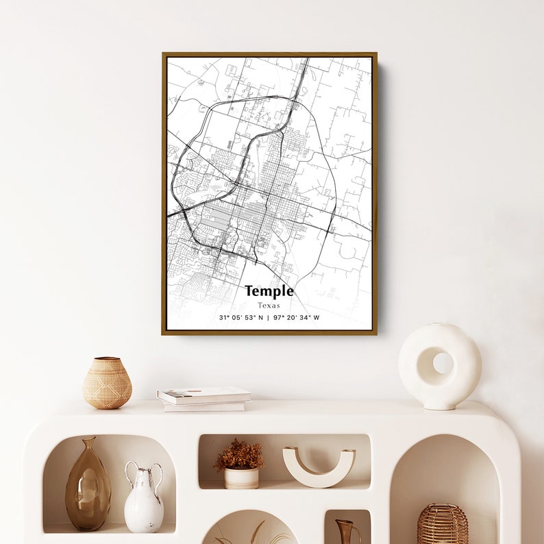 Temple City Map Print Temple Texas Map Poster USA City - Etsy