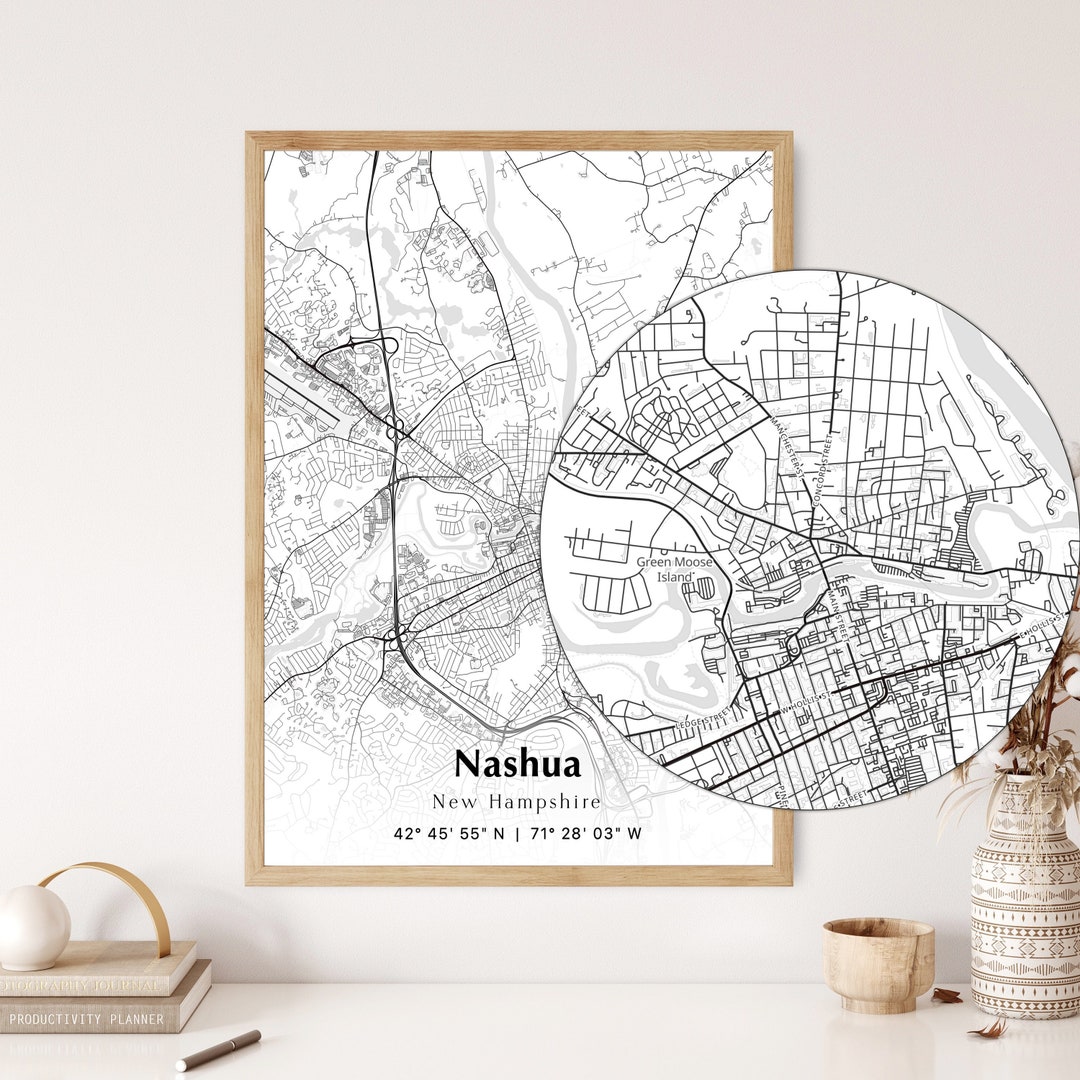 Nashua City Map Print, Nashua New Hampshire Map Poster, USA City Street ...