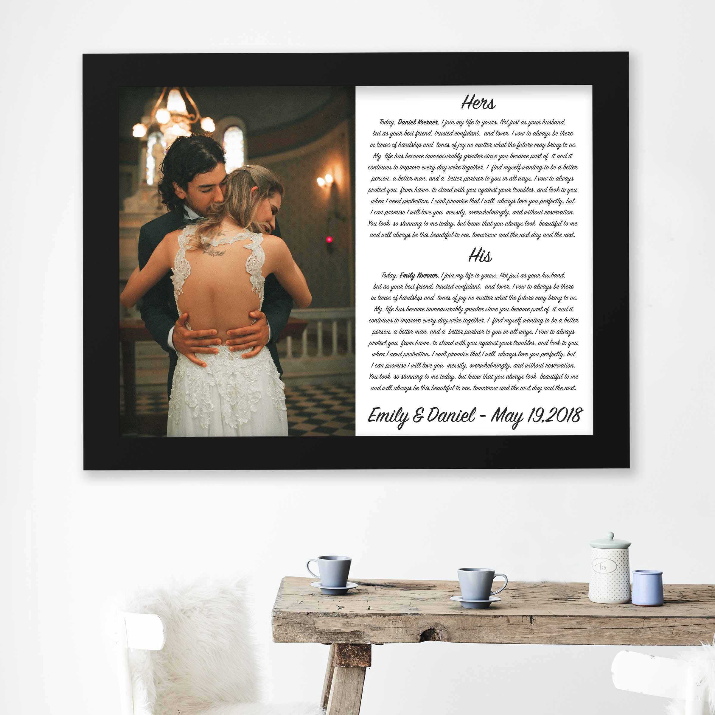 Framed Photo Vows, Wedding Photo Print, Custom Framing, Your Vows and ...