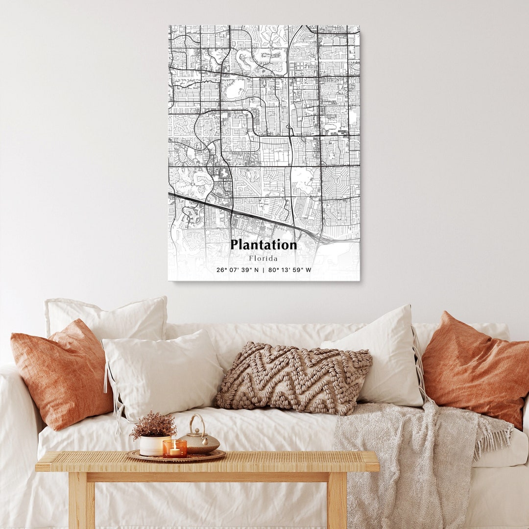 Plantation City Map Print, Plantation Florida Map Poster, USA City ...