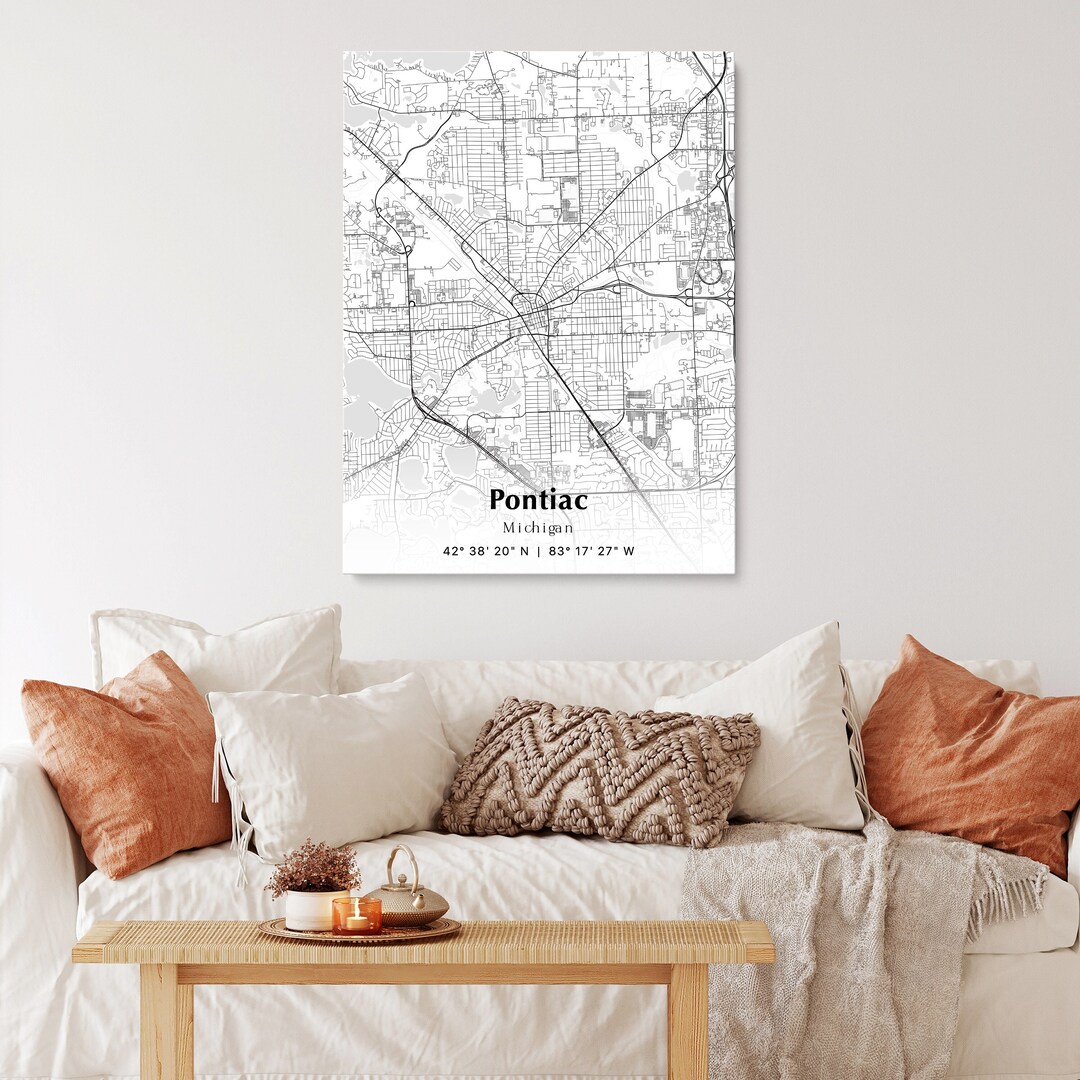 Pontiac City Map Print, Pontiac Michigan Map Poster, USA City Street ...