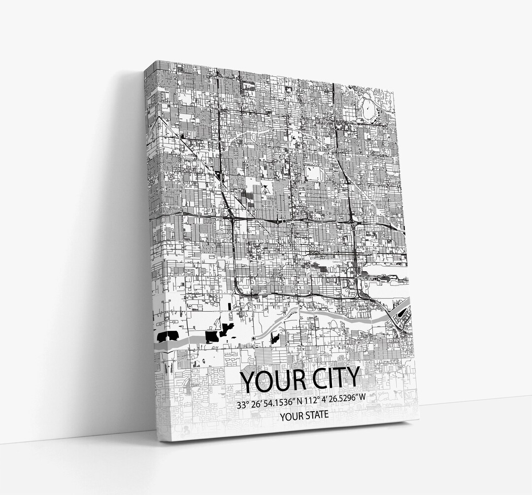 Custom City Map, Any USA City Map, Any City Worldwide Map, Personalized ...