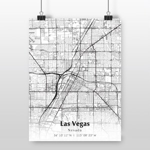 Las Vegas City Map Print, Las Vegas Nevada Map Poster, USA City Street Map, Map of Las Vegas ...