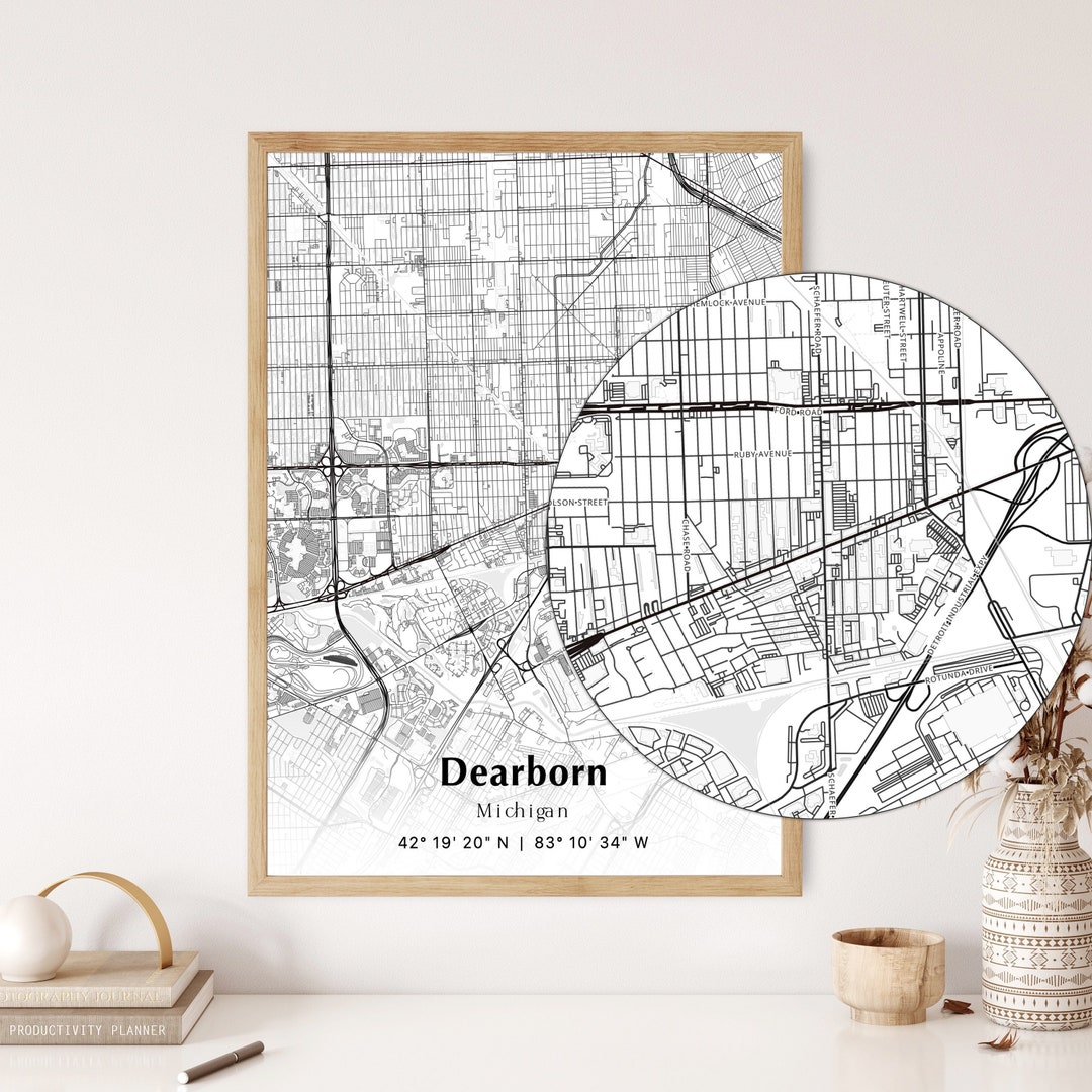 Dearborn City Map Print, Dearborn Michigan Map Poster, USA City Street ...