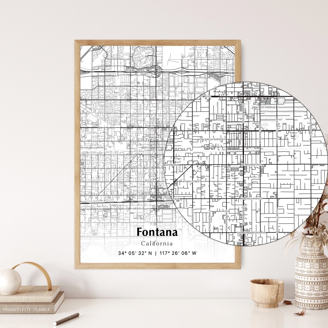 Fontana City Map Print, Fontana California Map Poster, USA City Street ...