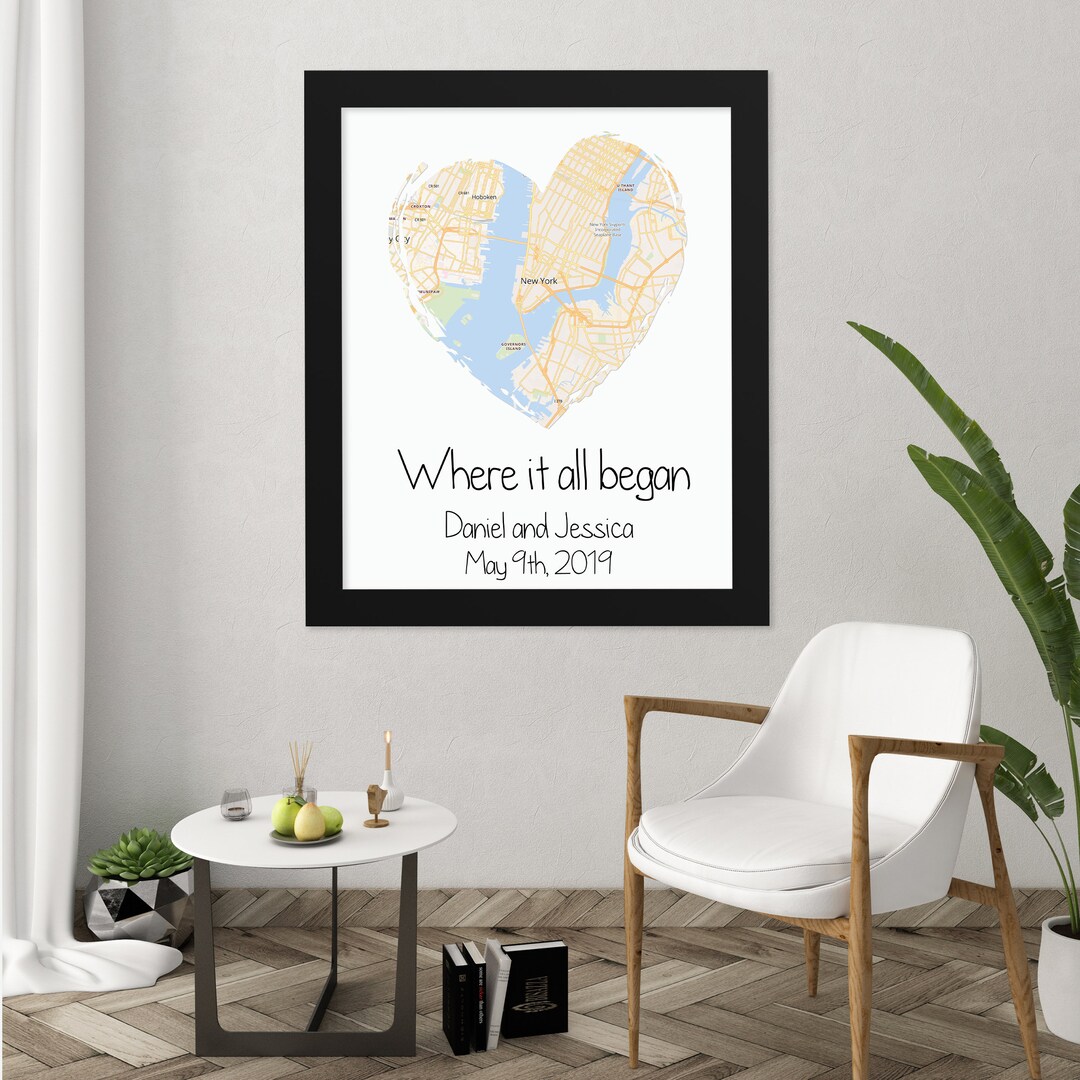 Framed Map Print, Any City Map, GPS Map Print, Where It All Began Map ...