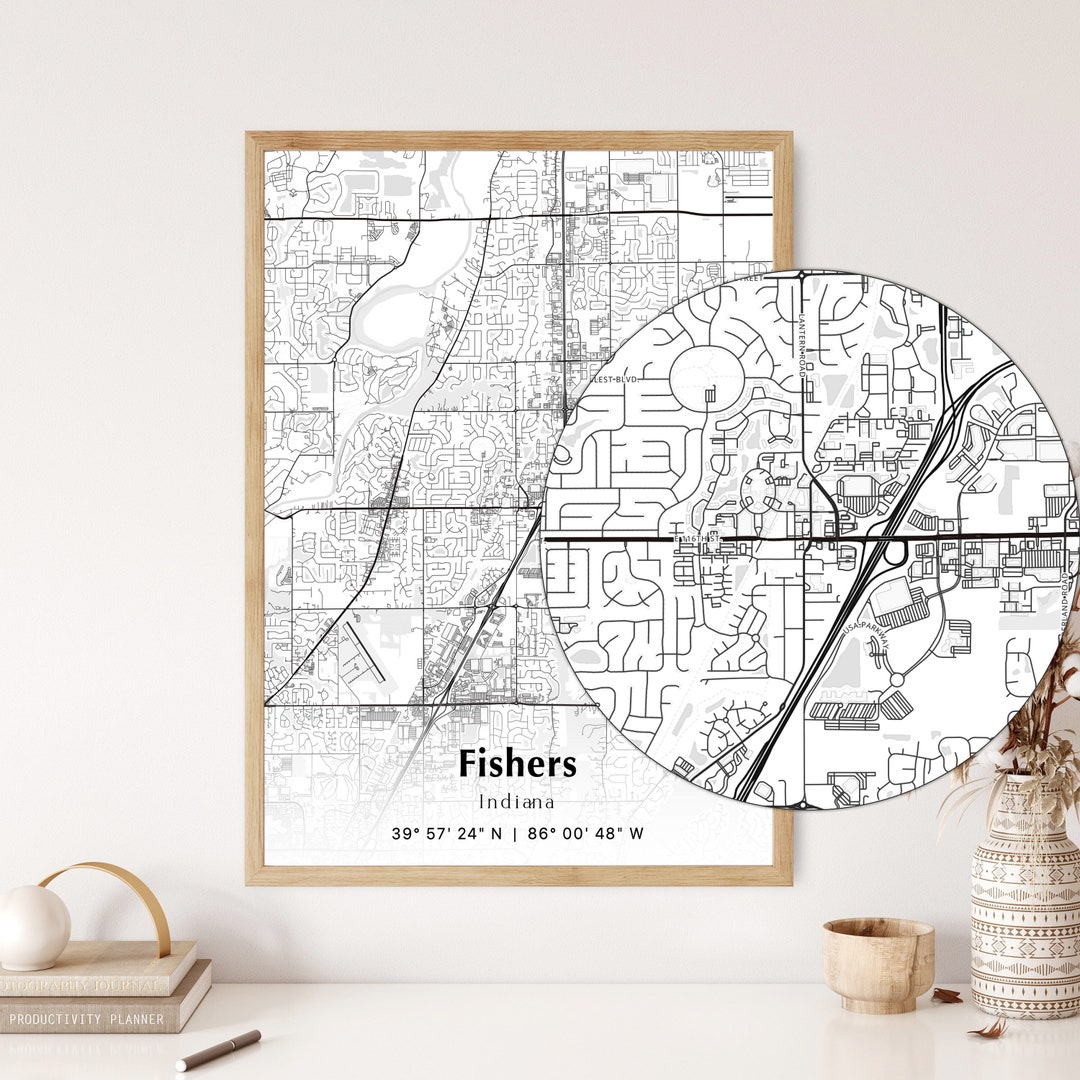 Fishers City Map Print, Fishers Indiana Map Poster, USA City Street Map ...
