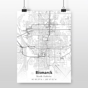 Bismarck City Map Print, Bismarck North Dakota Map Poster, USA City ...