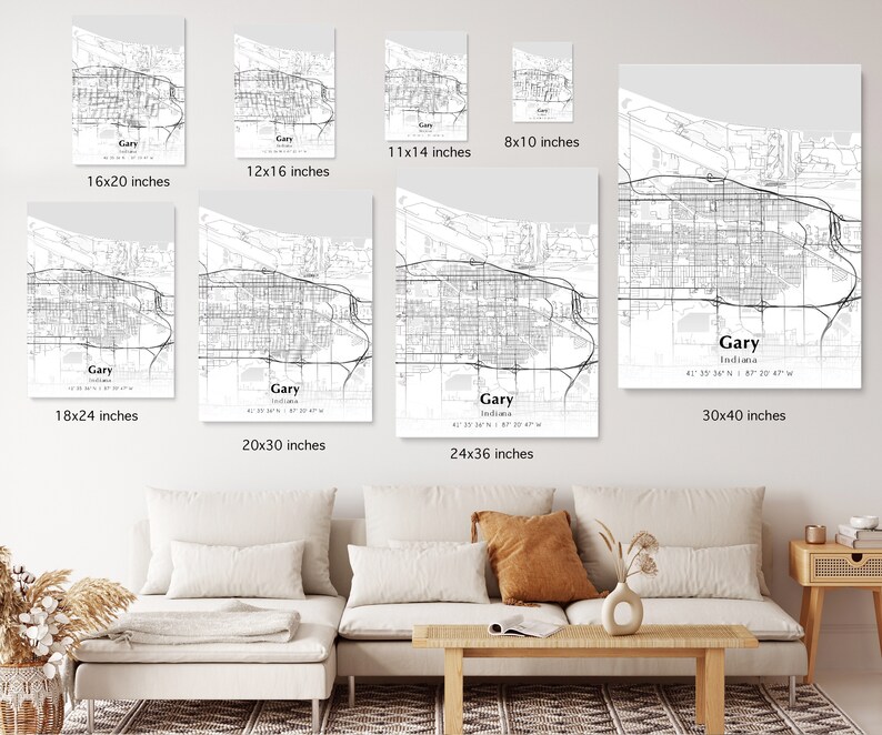 Gary City Map Print, Gary Indiana Map Poster, USA City Street Map, Map ...