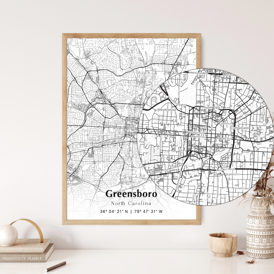 Greensboro City Map Print, Greensboro North Carolina Map Poster, USA ...