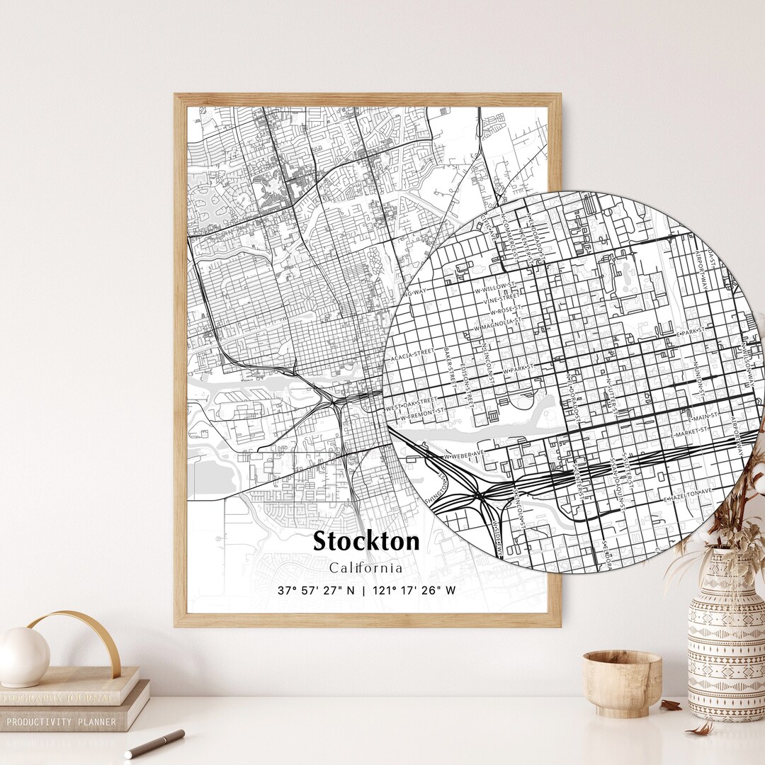Stockton City Map Print, Stockton California Map Poster, USA City ...