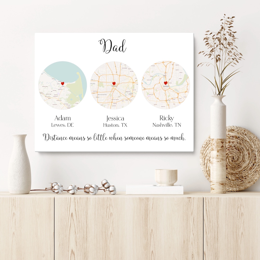 Fathers Day Gift Maps Canvas, Dad Gift, Kids Living Places, Custom ...