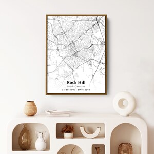 Rock Hill City Map Print, Rock Hill South Carolina Map Poster, USA City ...