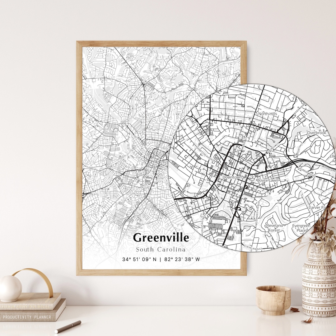 Greenville City Map Print, Greenville South Carolina Map Poster, USA ...