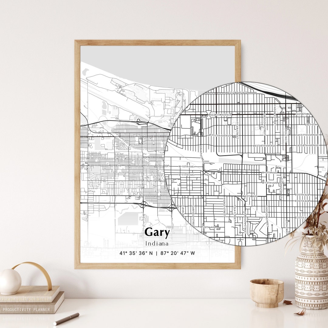 Gary City Map Print, Gary Indiana Map Poster, USA City Street Map, Map ...
