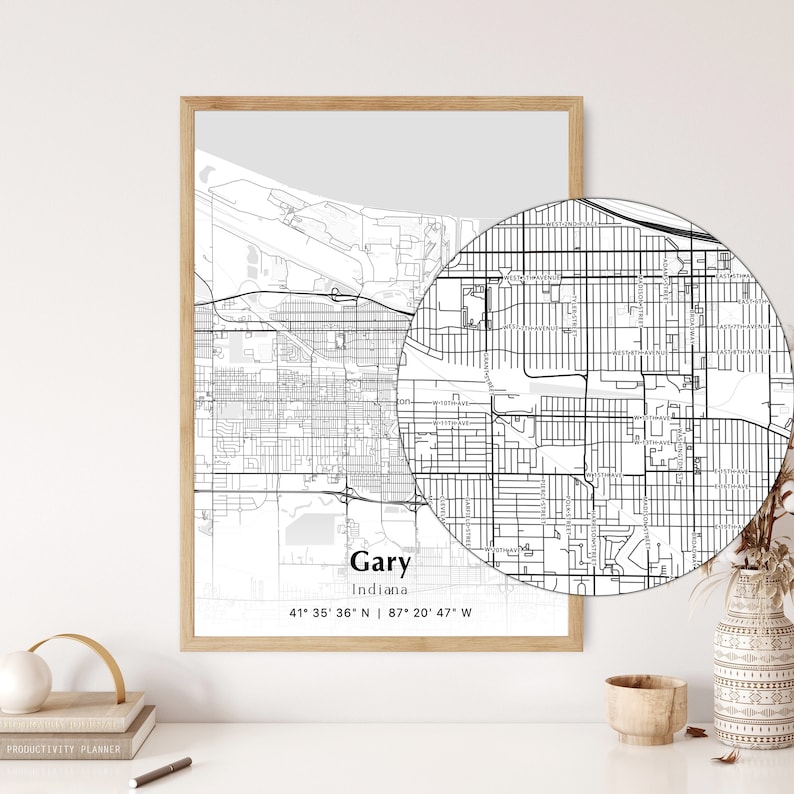 Gary City Map Print, Gary Indiana Map Poster, USA City Street Map, Map ...