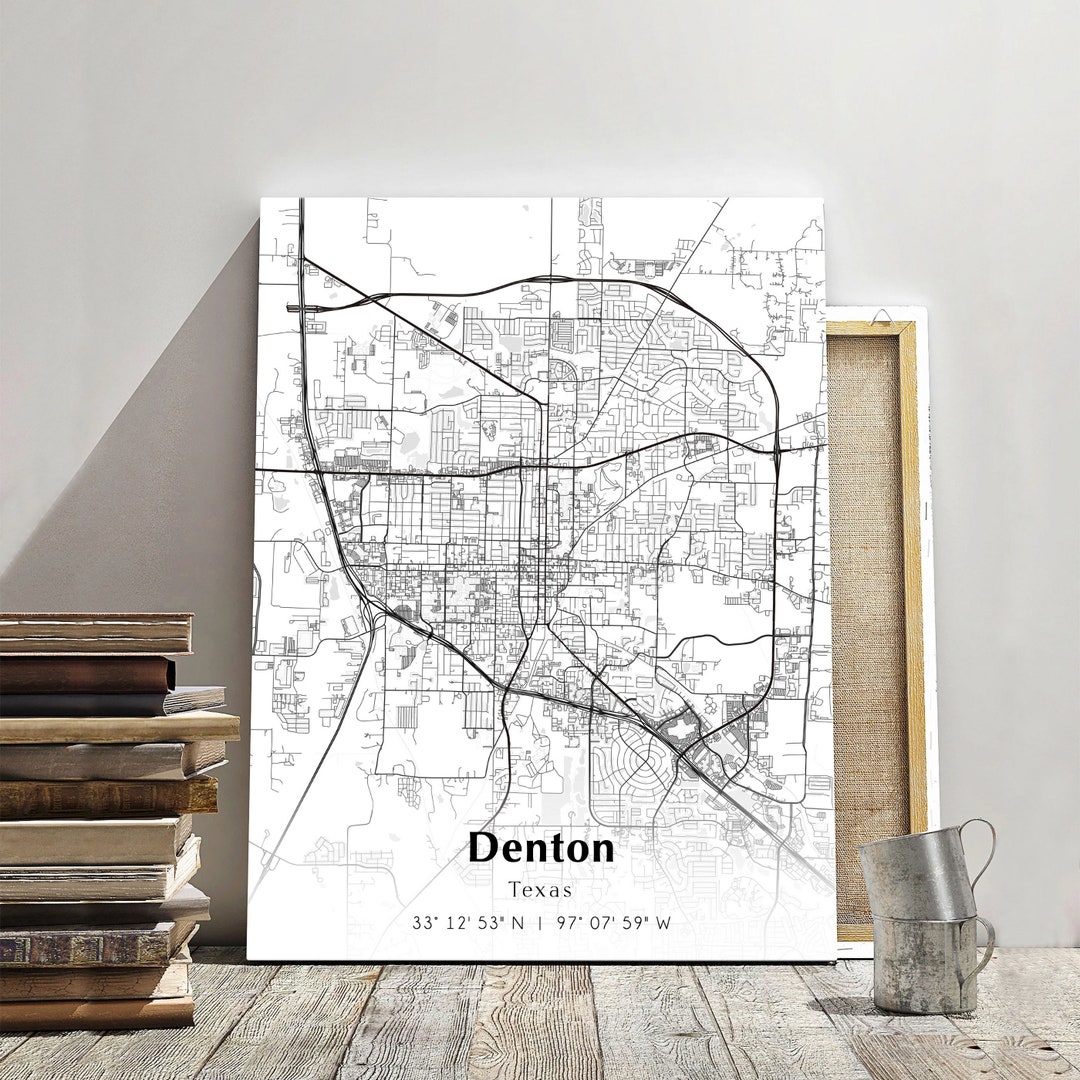 Denton City Map Print, Denton Texas Map Poster, USA City Street Map, Map of Denton, Modern City ...