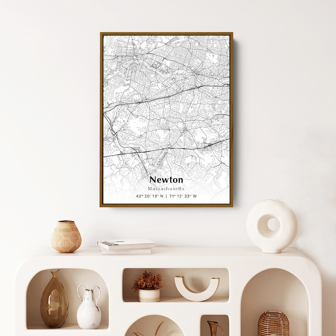 Newton City Map Print, Newton Massachusetts Map Poster, USA City Street ...