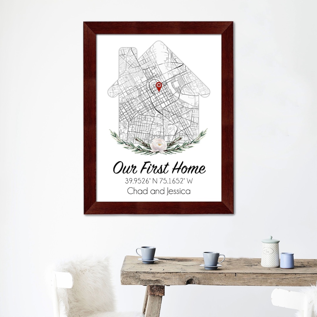 Framed House Map Print, Custom Housewarming Gifts, Custom House Map ...