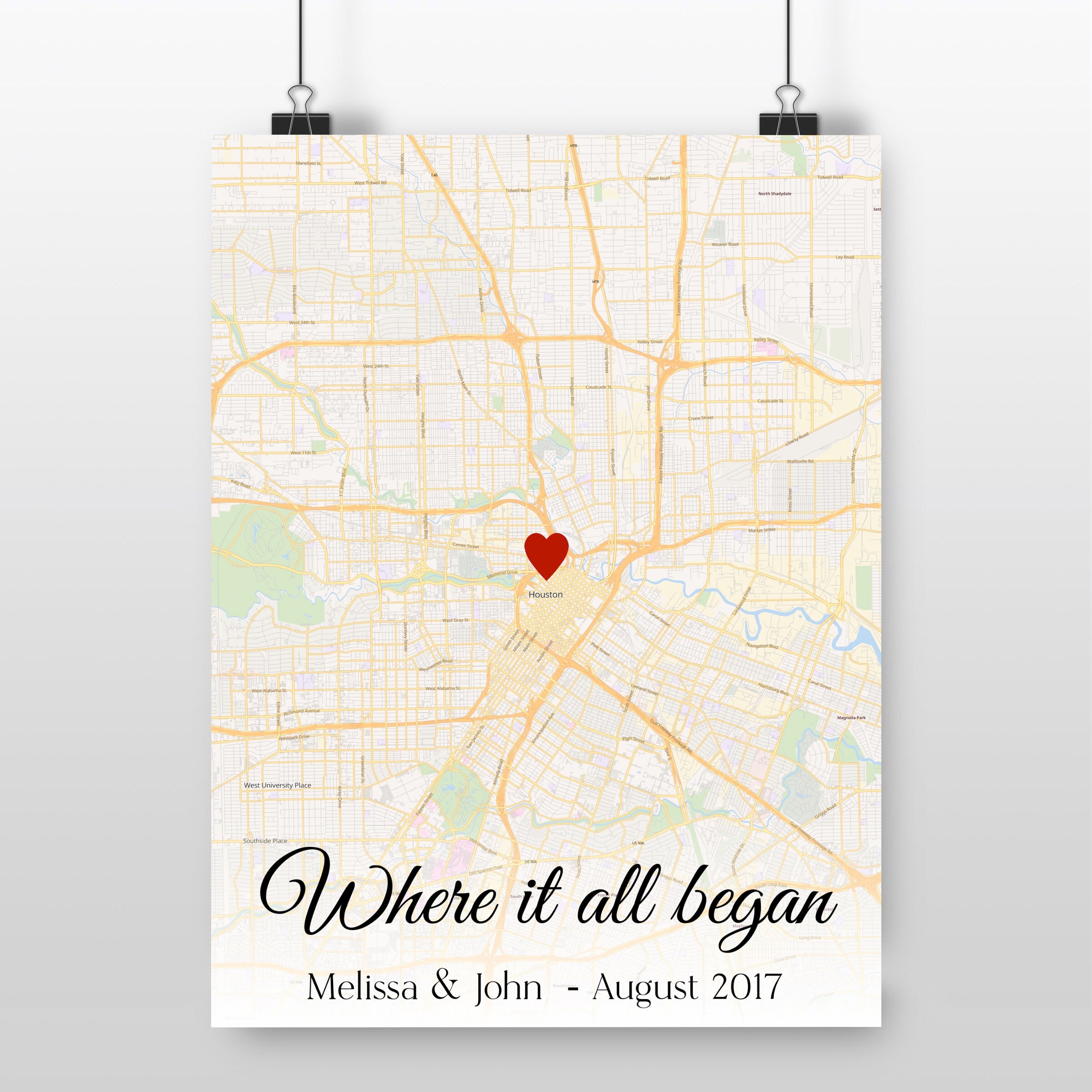 Custom Street Map Canvas Print, Personalized Canvas Print, Valentines ...