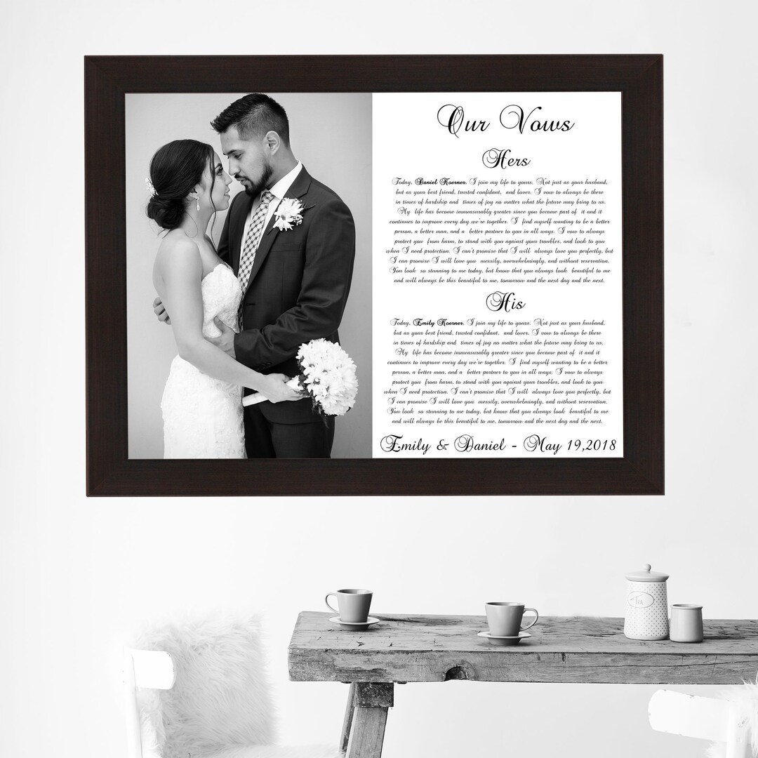Custom Vows Design Framed, Your Wedding Vows and Photo, Wooden Framed ...