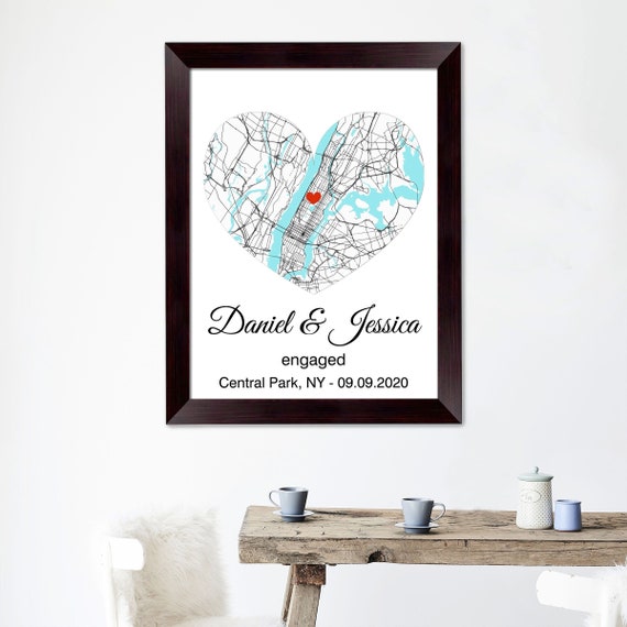Framed Map Print Custom Address Map Engagement Gifts Newly | Etsy