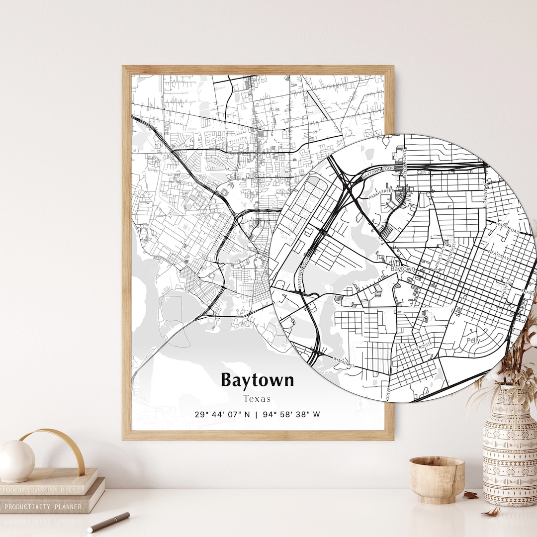 Baytown City Map Print, Baytown Texas Map Poster, USA City Street Map ...