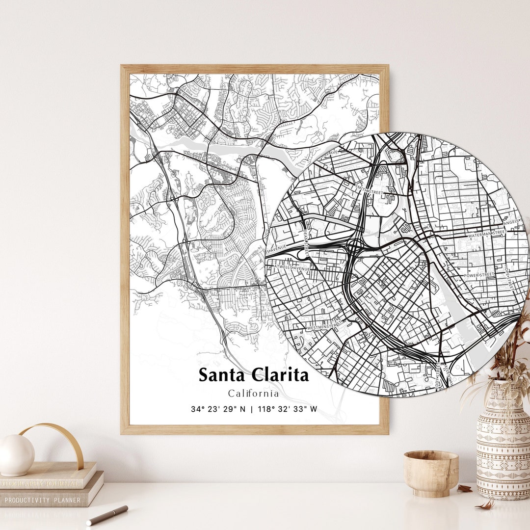 Santa Clarita City Map Print, Santa Clarita California Map Poster, USA ...