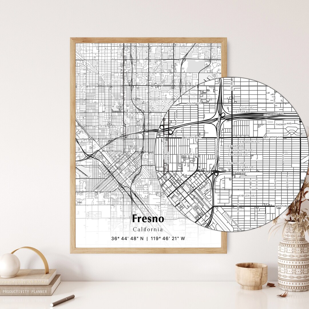 Fresno City Map Print, Fresno California Map Poster, USA City Street ...