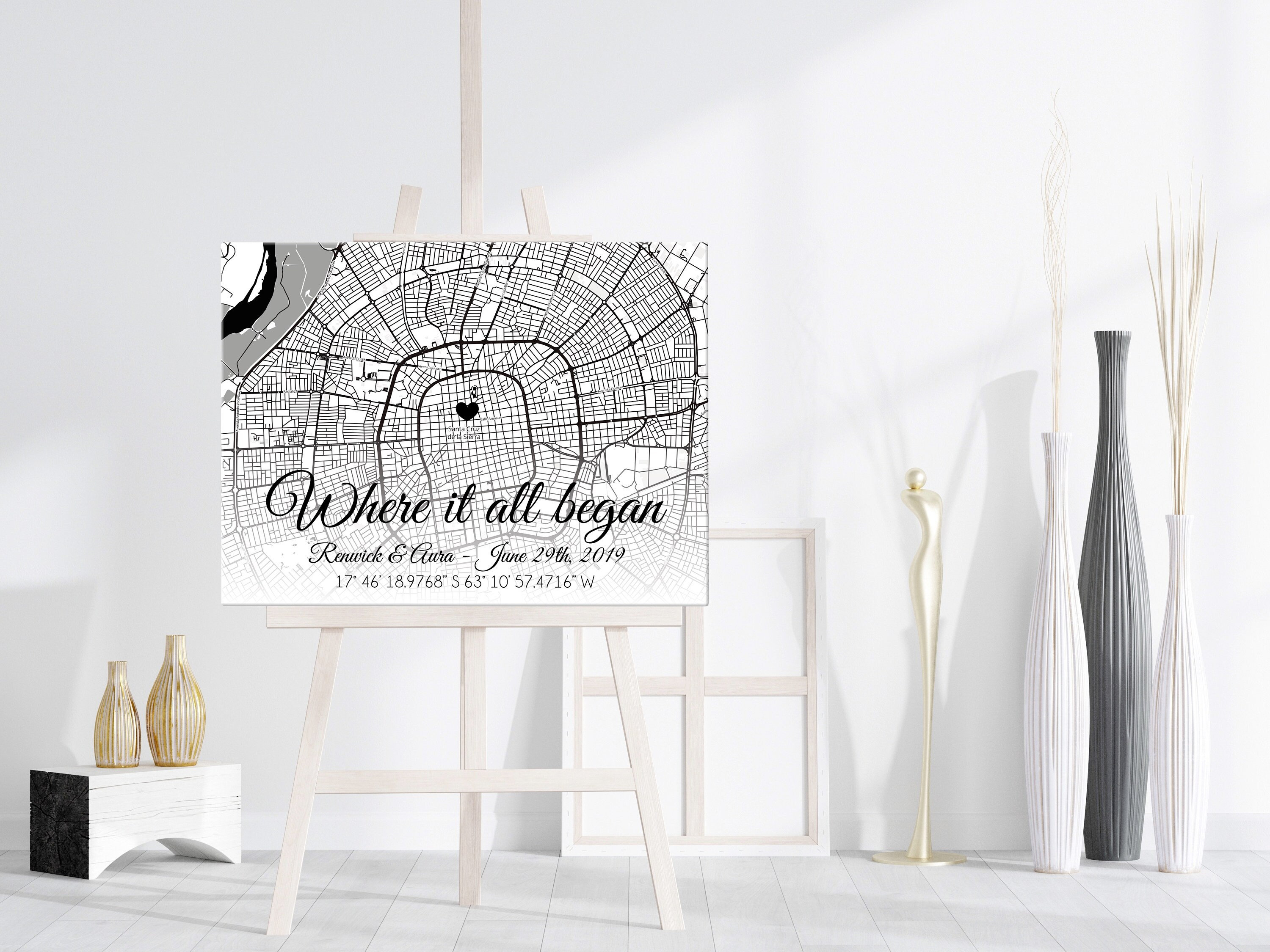 Custom map canvas print Custom map location Custom map | Etsy