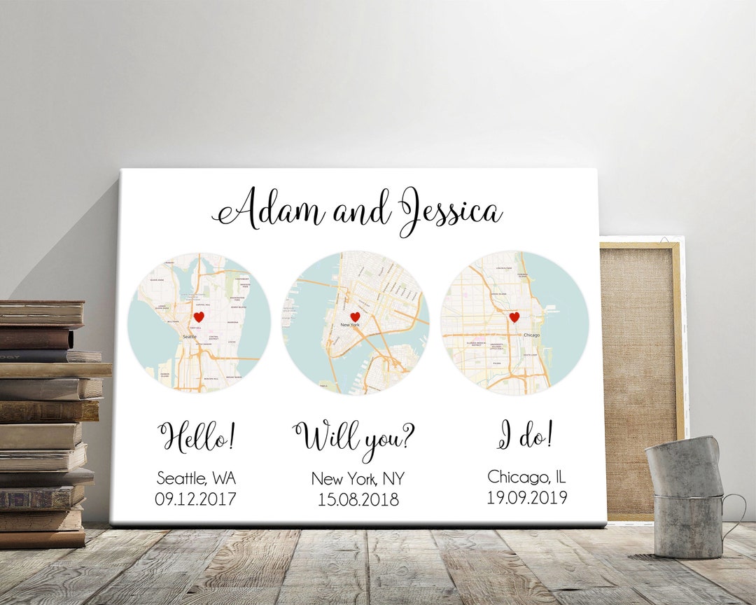 Engagement Map Print Gift, Engagement Gift for Couple, Gift for Couple ...